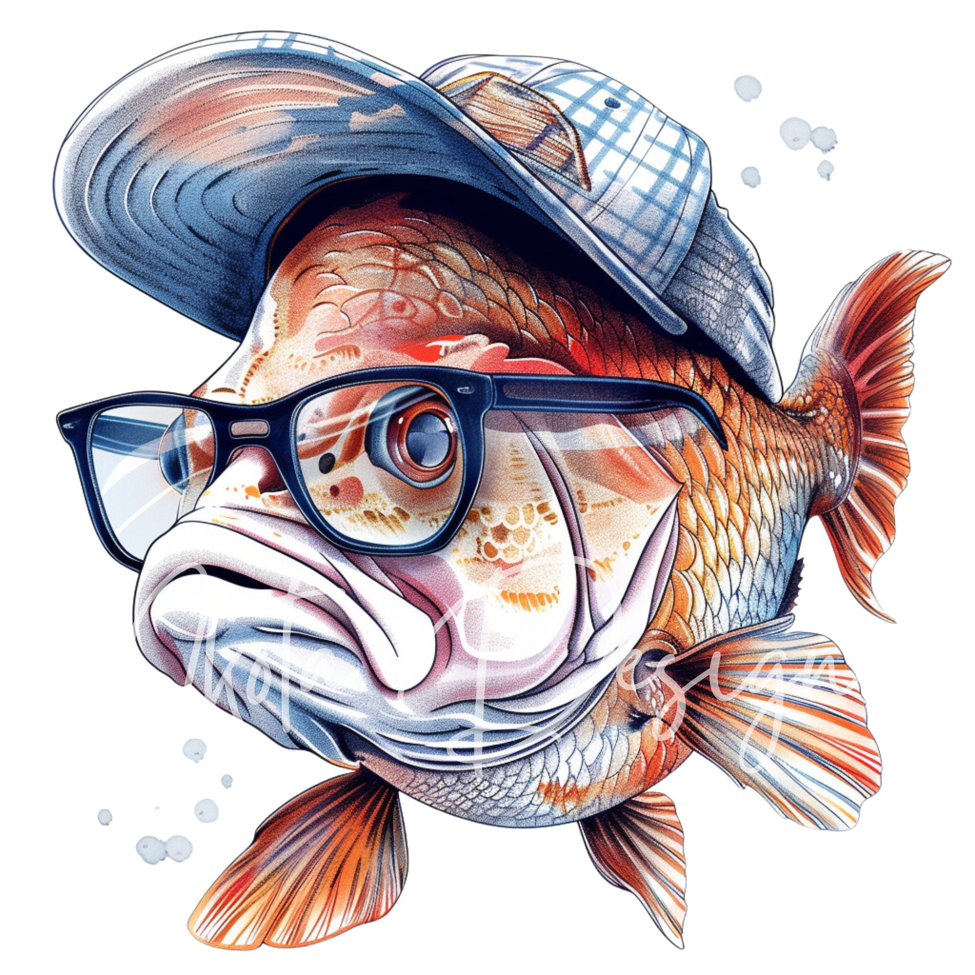 Cool Bass Fish Clipart, Funny Fishing Illustration, Hipster Fish ...