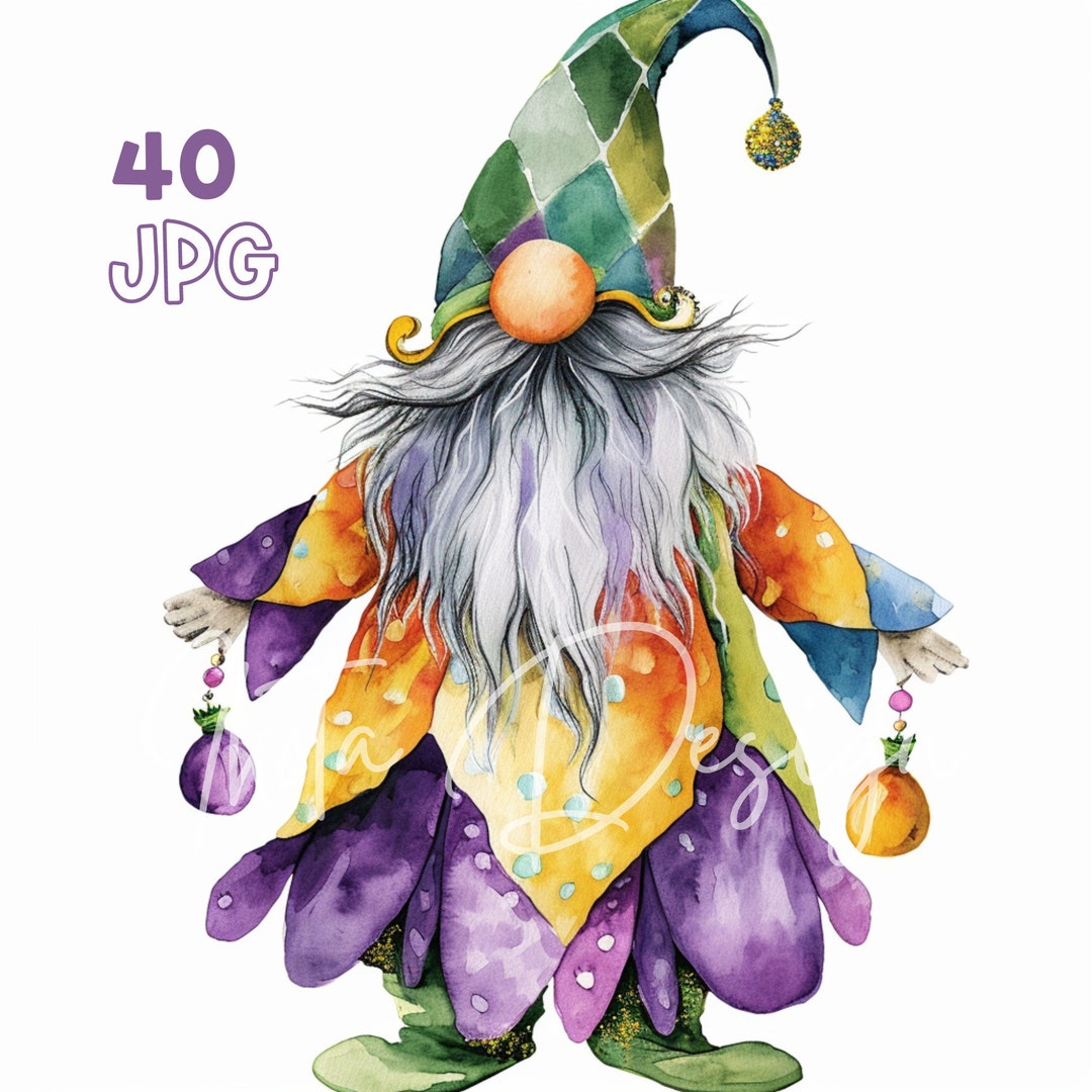 Mardi Gras Gnome Clipart - 40 High Quality JPG - Digital Planner, Junk ...