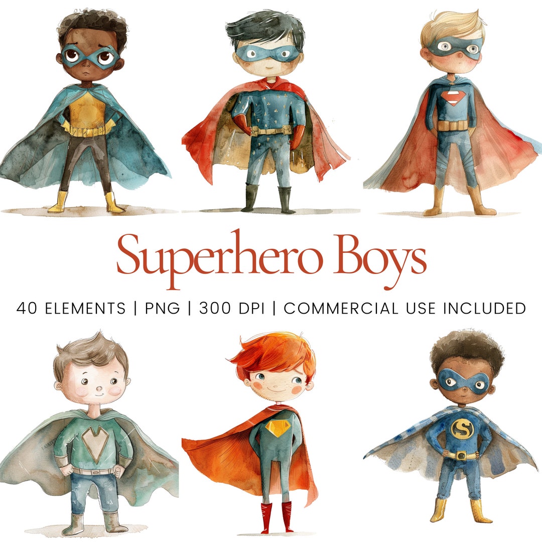 Superhero Boy Clipart 40 High Quality Pngs Digital Planner, Junk ...