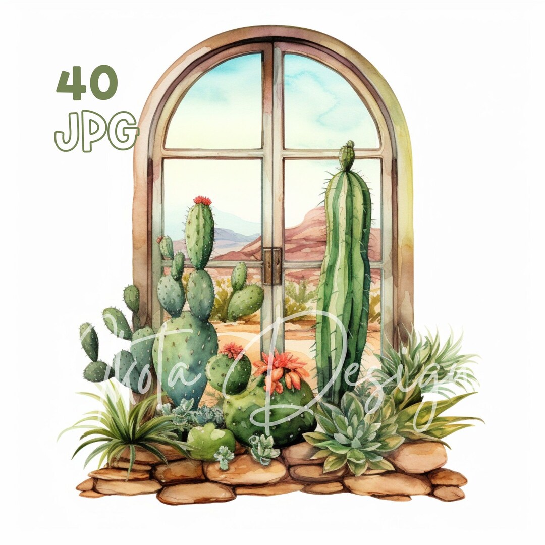 Cactus Window Clipart - 40 High Quality JPG - Digital Planner, Junk ...