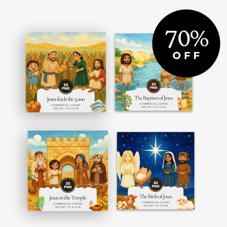 New Testament Bible Stories Clipart Bundle, 27 Jesus PNG Sets ...