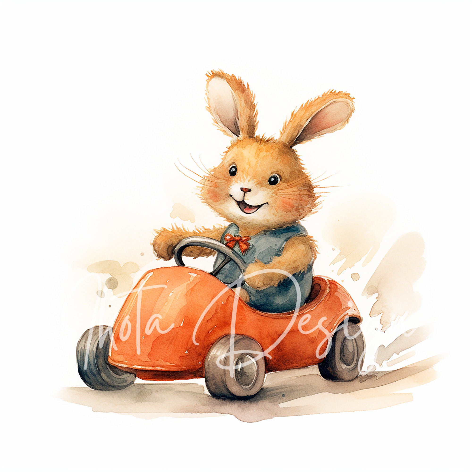 Rabbit in a Red Car Clipart - 40 High Quality JPG - Digital Planner ...