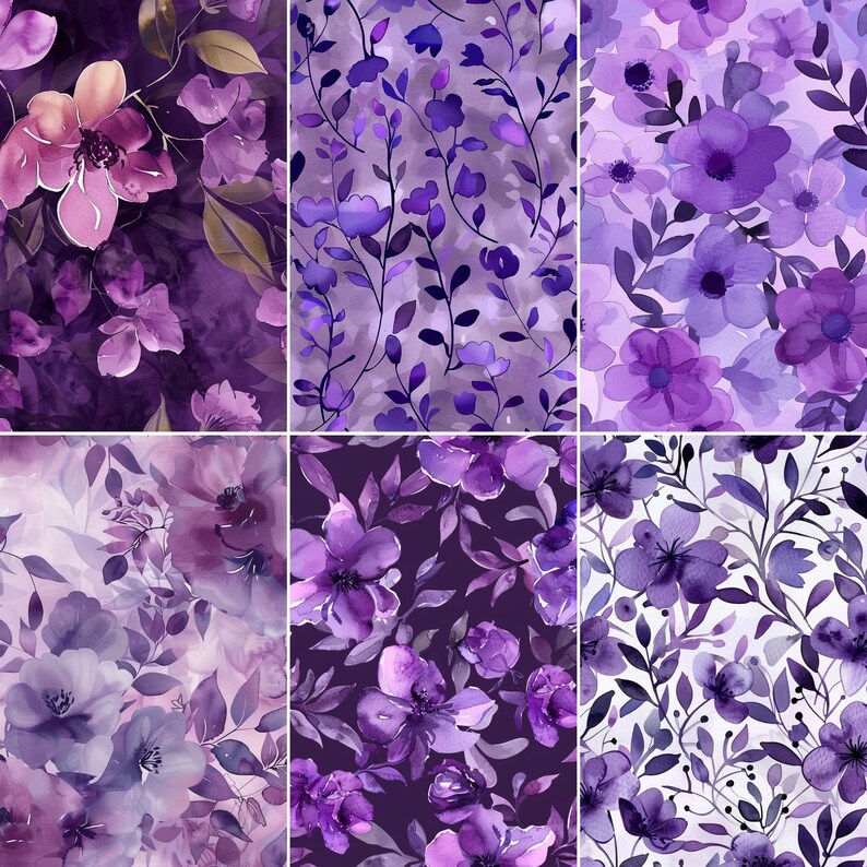 Purple Floral Digital Paper, Seamless Repeat Pattern, Background ...