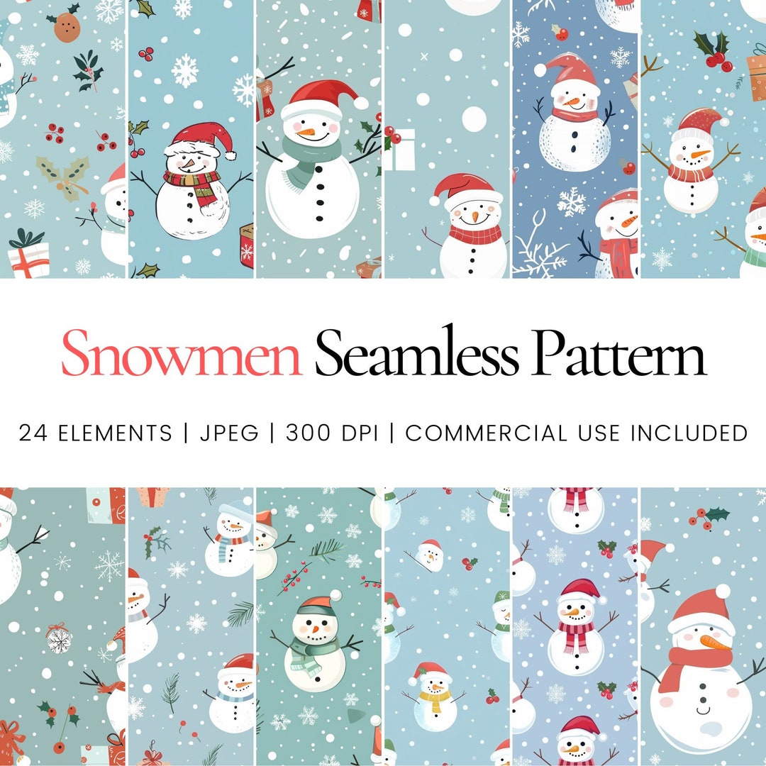 Blue Snowmen Seamless Repeat Pattern, Digital Paper, Background ...