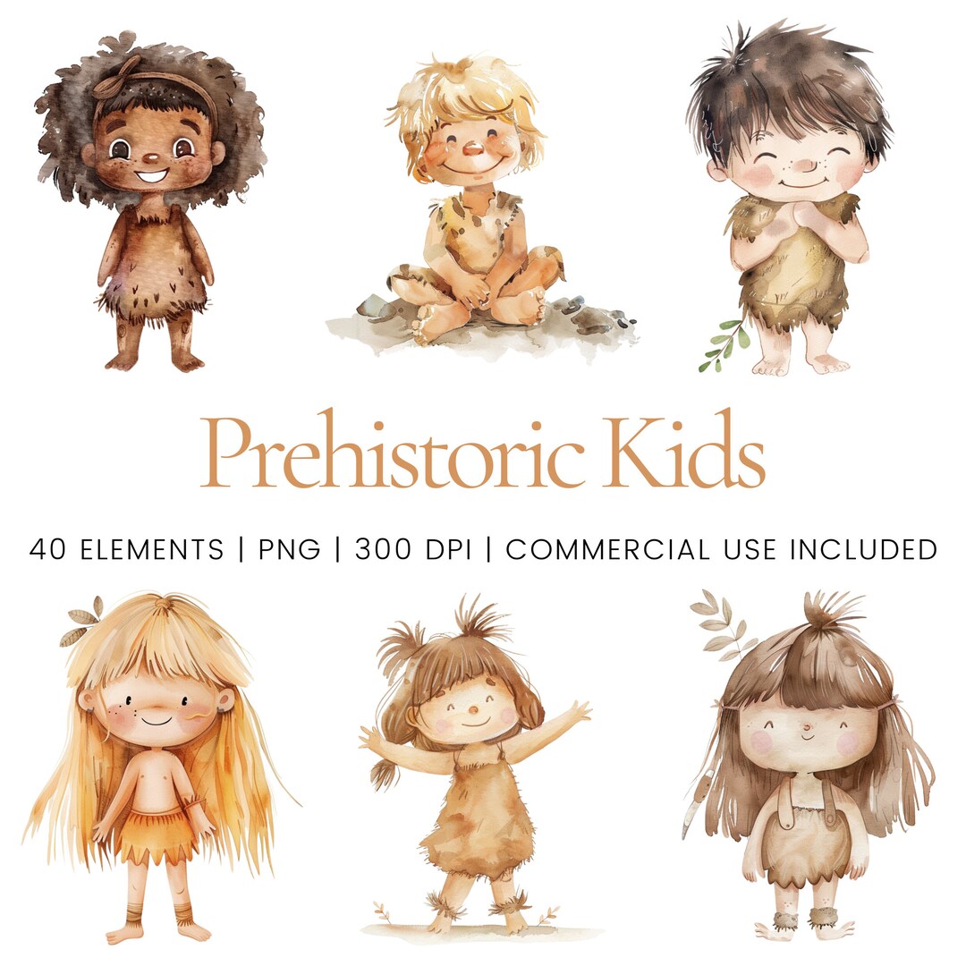 Prehistoric Caveman Kids 40 High Quality PNG Digital Planner, Junk ...