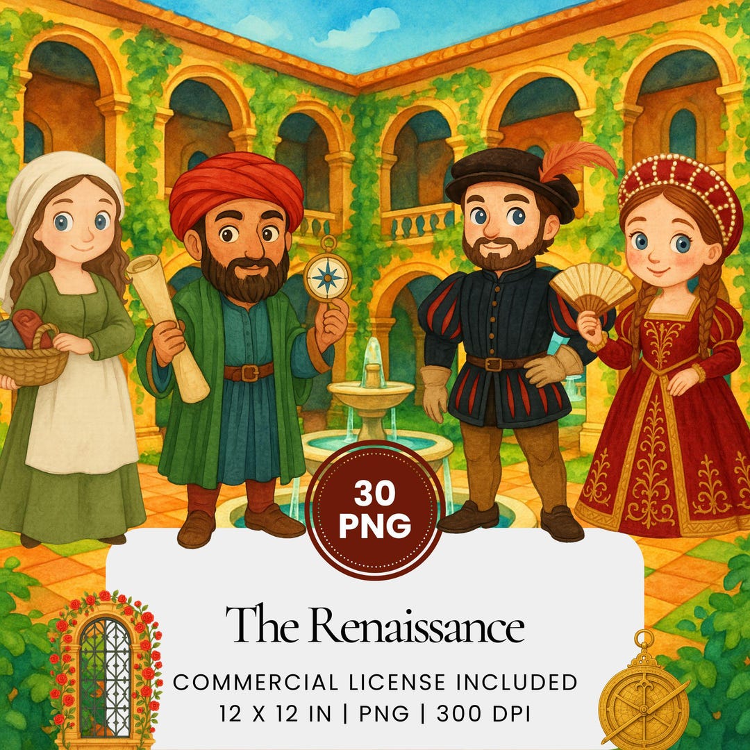Renaissance Clipart Bundle, Watercolor Historic Characters, Bold ...
