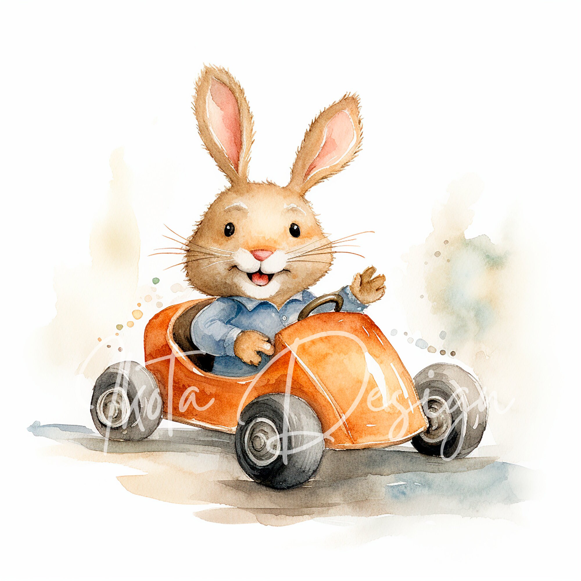 Rabbit in a Red Car Clipart - 40 High Quality JPG - Digital Planner ...
