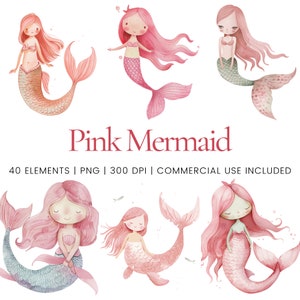 Pink Mermaid Clipart - 40 High Quality Pngs - Digital Planner, Junk ...
