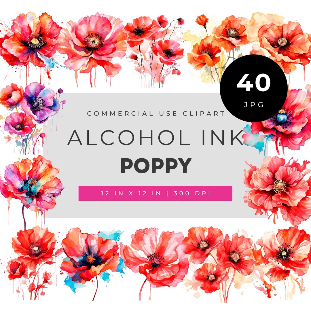 Alcohol Ink Poppy Clipart Bundle With Vibrant Watercolor Bloom ...