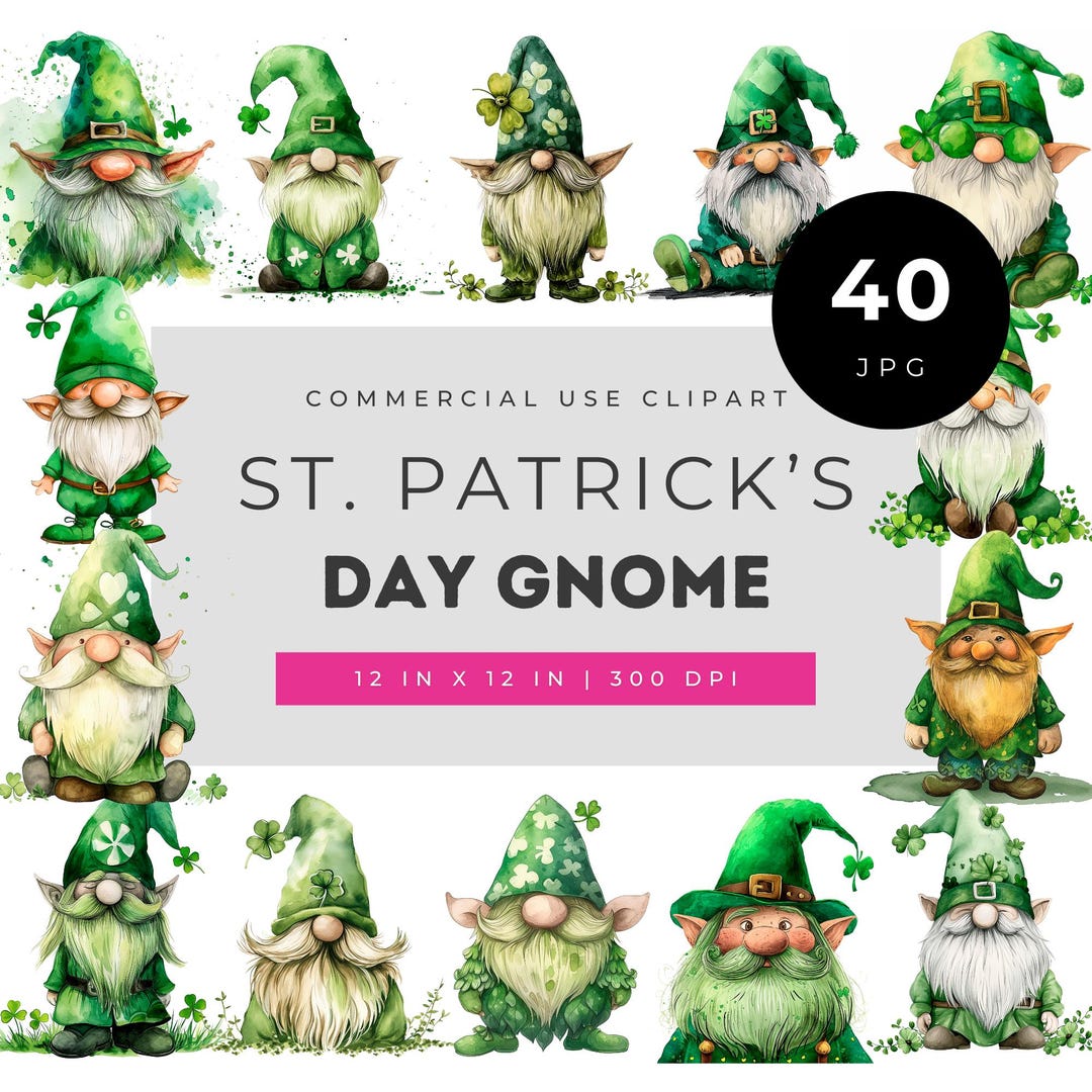 St Patricks Day Gnome Watercolor Clipart, Cute Green Gnomes With ...