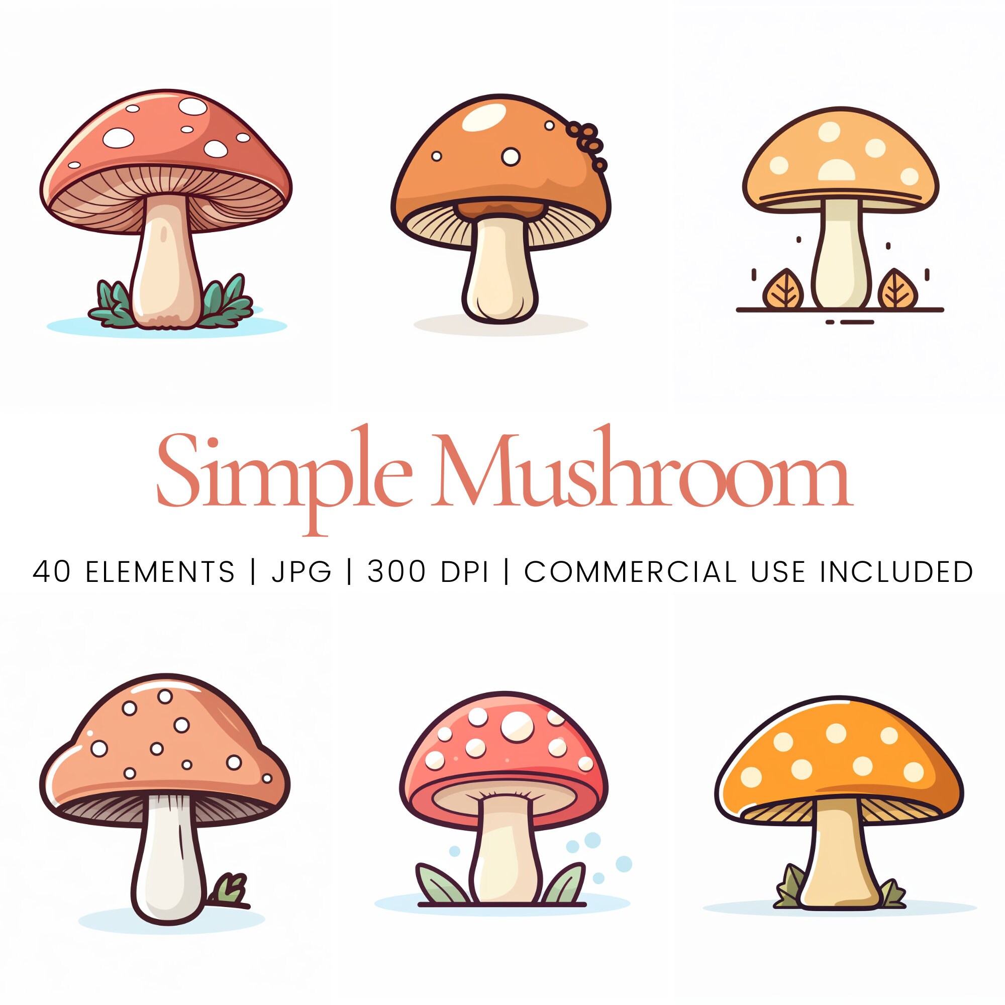 Cute Mushroom Clipart 40 High Quality Jpgs Digital Planner, Junk ...