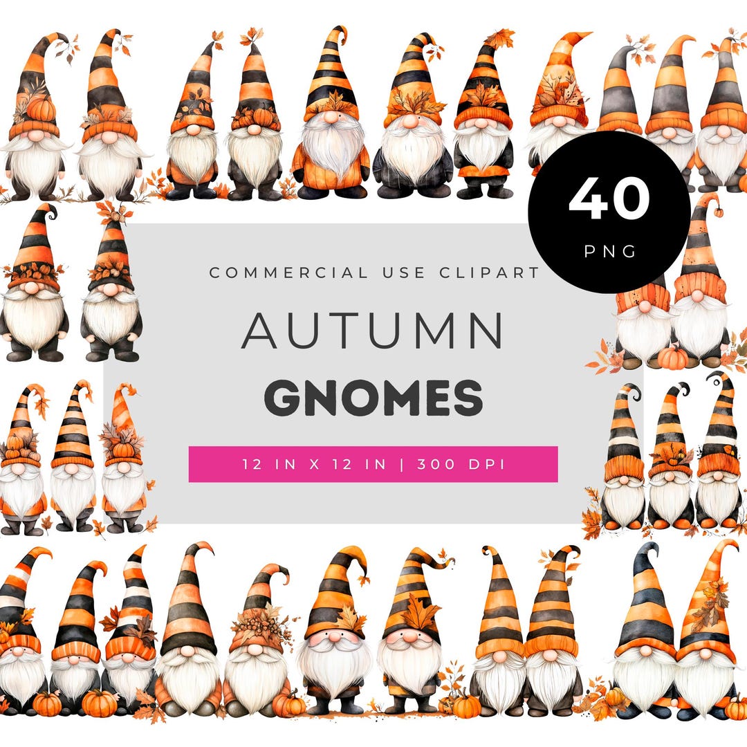 Autumn Gnome Watercolor Clipart Set, Fall Gnomes Illustrations for ...