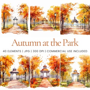 Autumn at the Park Clipart - 40 High Quality JPG - Digital Planner ...