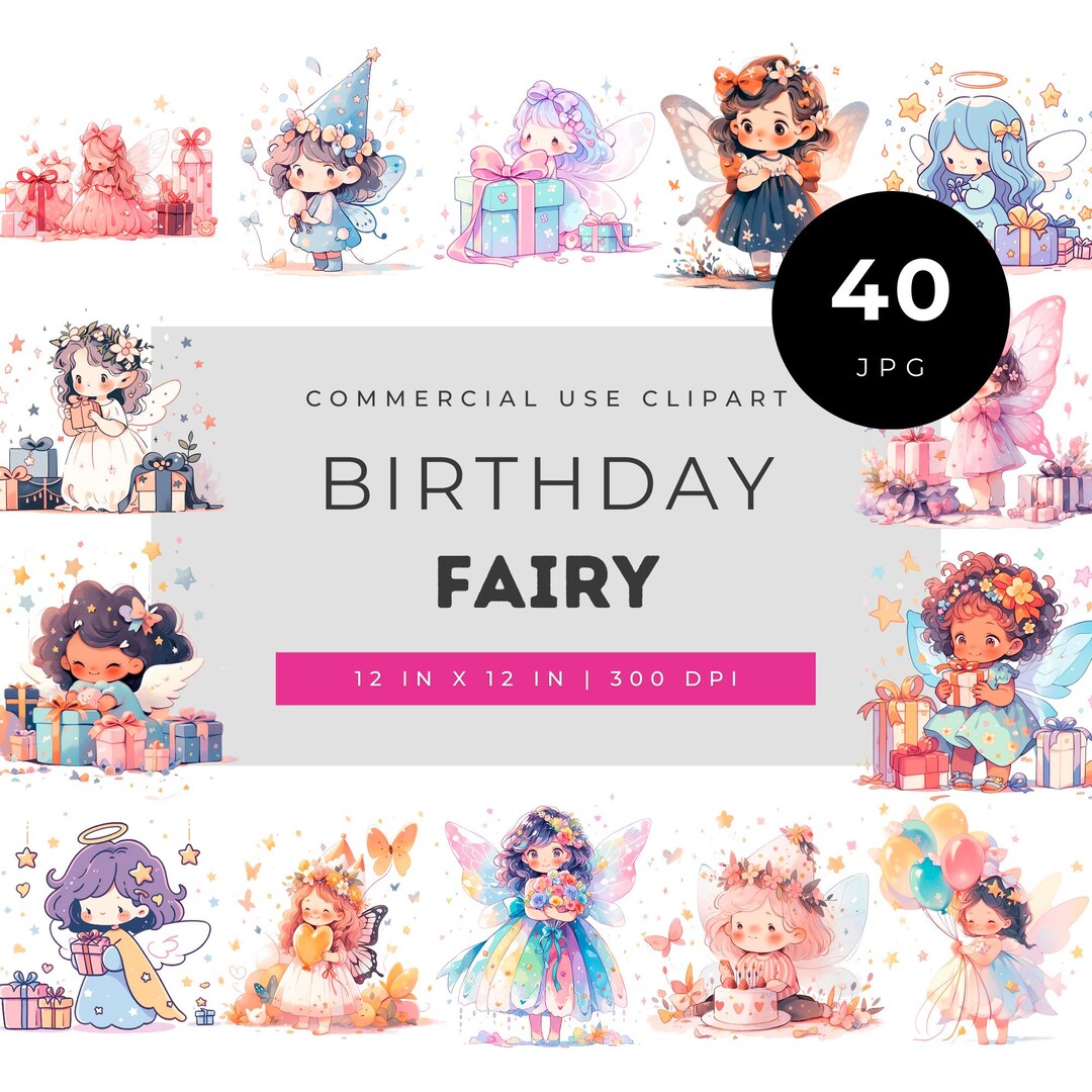 Birthday Fairy Clipart, Magical Party Fairies With Gifts and Balloons ...