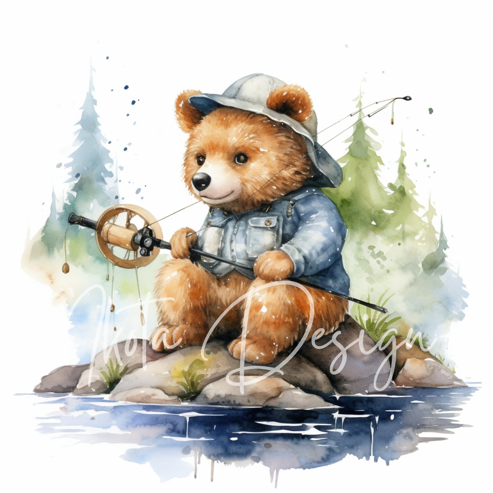Cute Bear Fishing Clipart 40 High Quality JPG Digital - Etsy