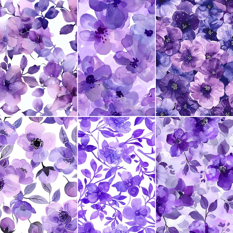 Purple Floral Digital Paper, Seamless Repeat Pattern, Background ...