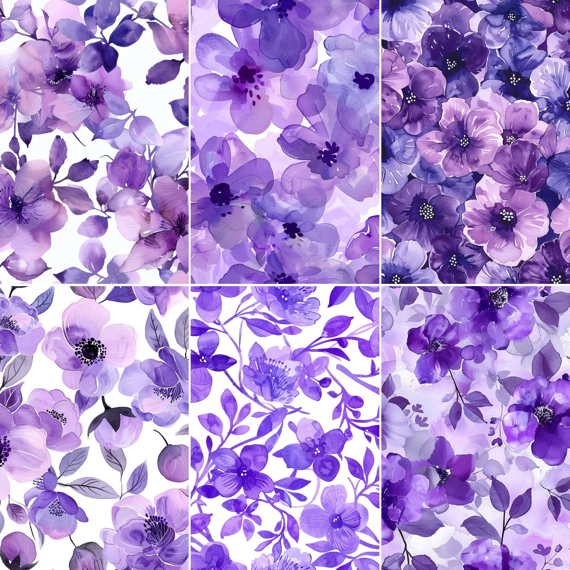Purple Floral Digital Paper, Seamless Repeat Pattern, Background ...