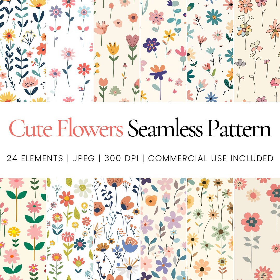 Cute Flowers Seamless Repeat Pattern, Digital Papers, Background ...