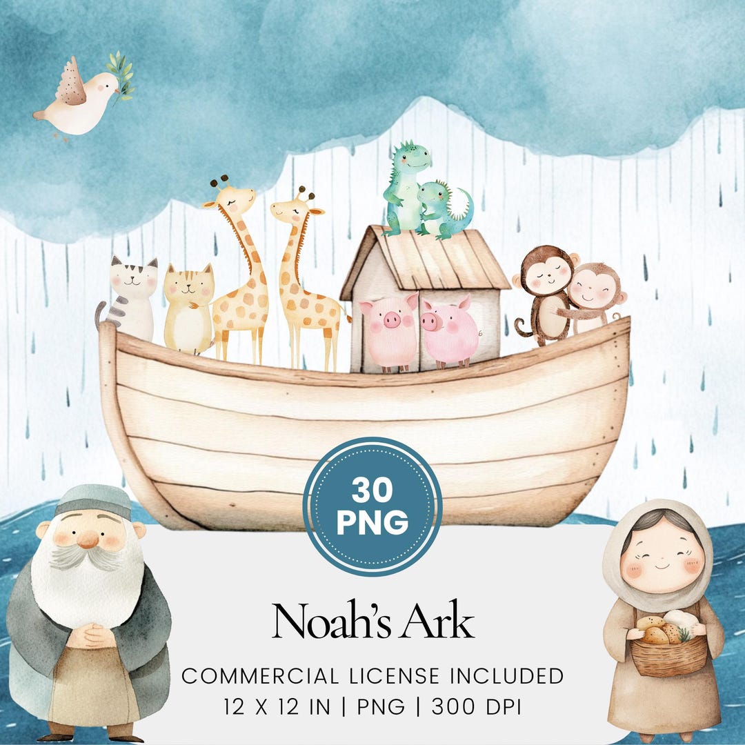 Noah’s Ark Bible Clipart Set, Christian PNG Bundle for Kids Crafts ...