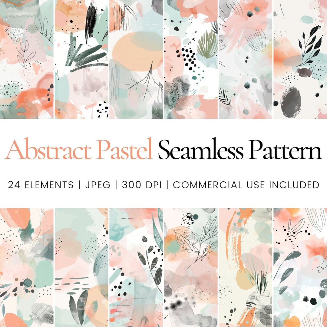 Abstract Pastel Seamless Pattern Bundle, Soft Watercolor Backgrounds ...