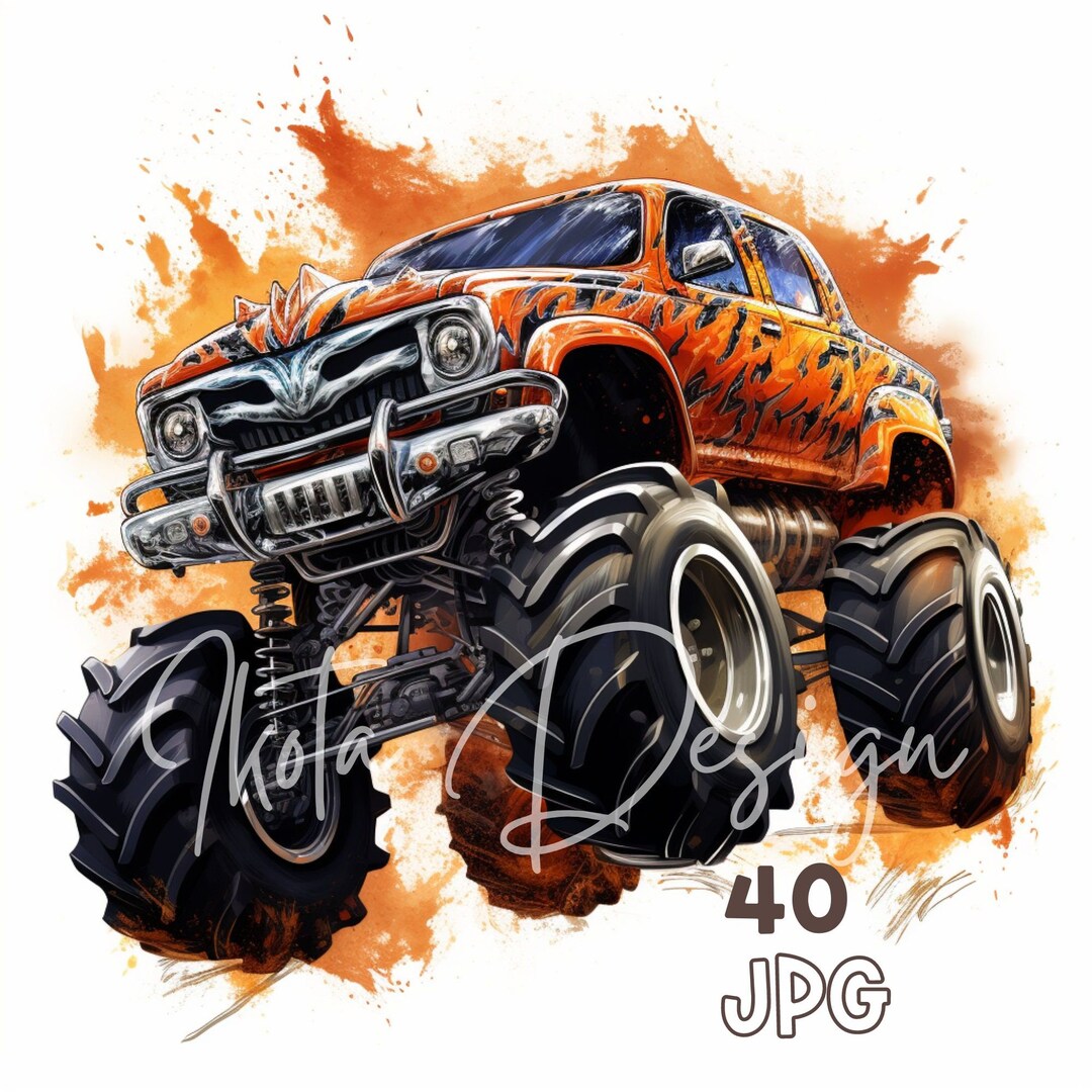 Monster Truck on Flames Clipart - 40 High Quality Jpgs - Digital ...