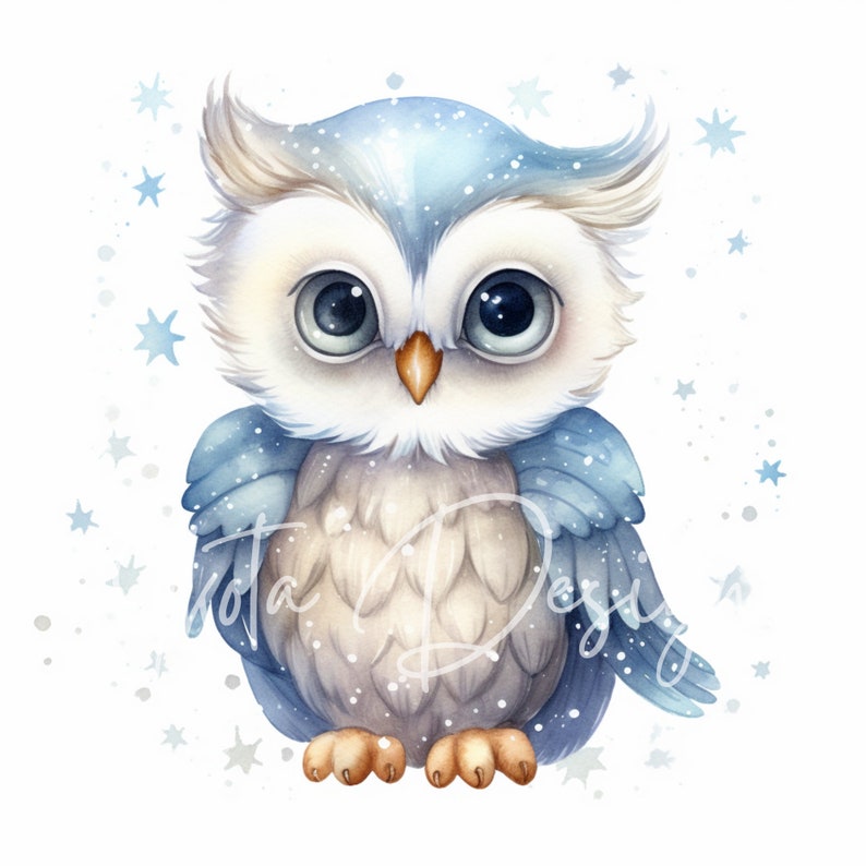 Blue Arctic Owl Clipart 40 High Quality Jpgs Digital - Etsy