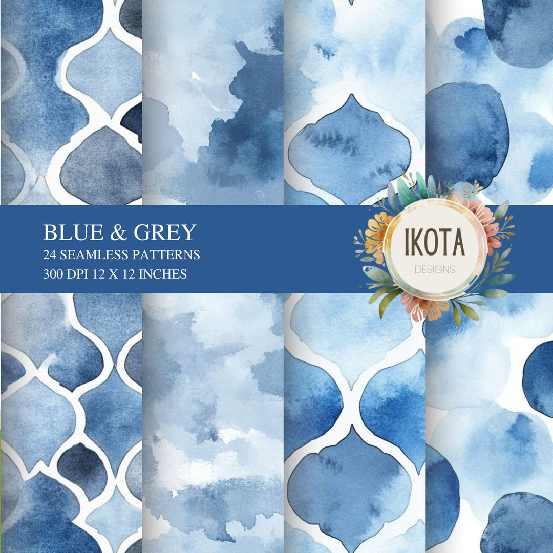 Blue & Gray Seamless Repeat Pattern, Digital Paper, Background, Tumbler ...