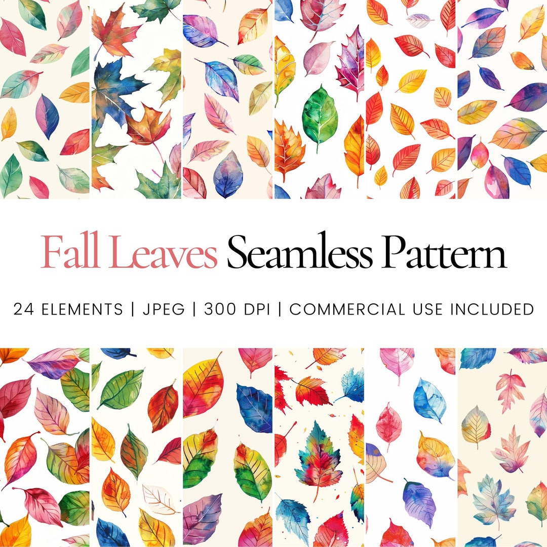 Colorful Fall Leaves Seamless Repeat Pattern, Digital Paper, Background ...