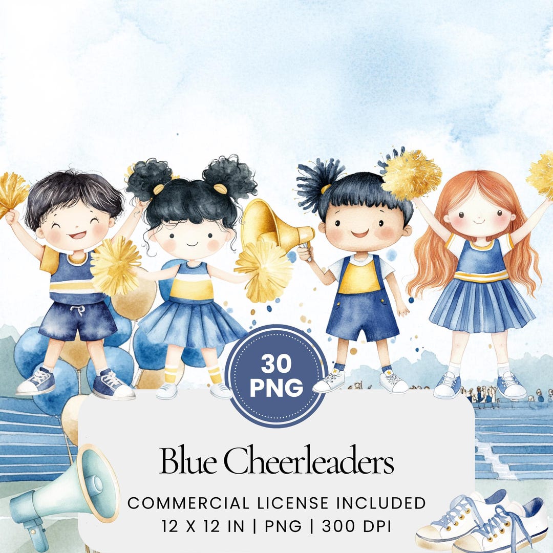 Blue Cheerleaders Squad Clipart - 30 PNG - Digital Planner, Junk ...