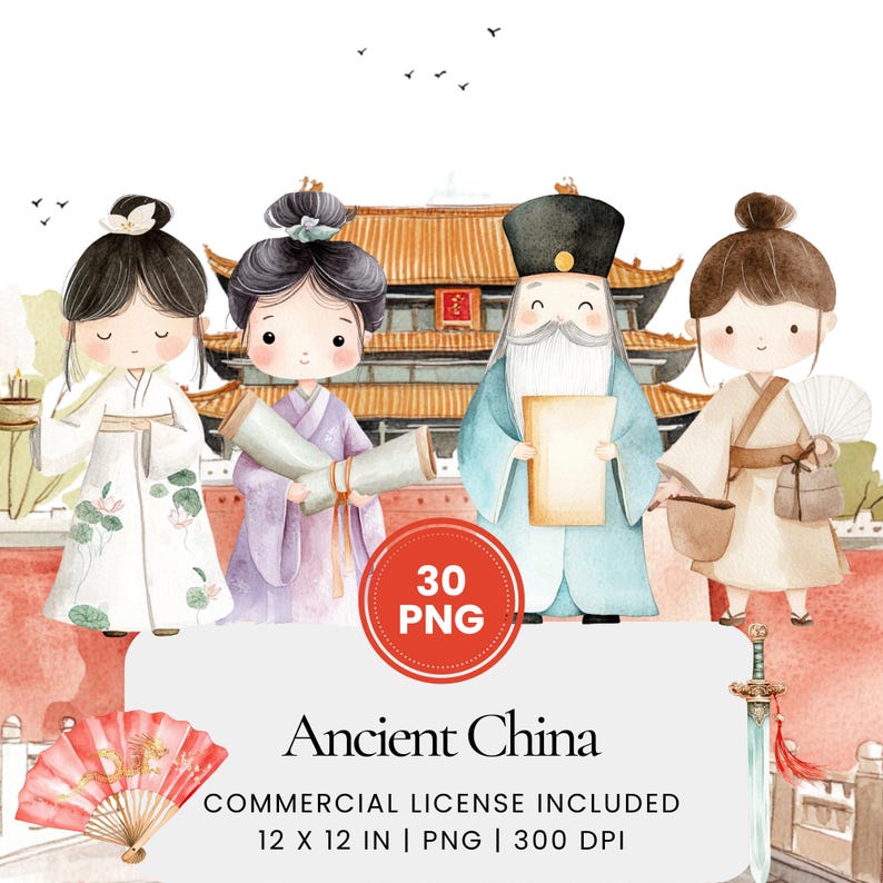 Ancient China clipart set imperial palace kids illustration pack ...