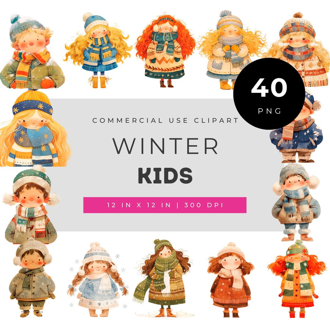 Winter Kids Clipart, Cozy Children in Scarves and Coats, Cute ...