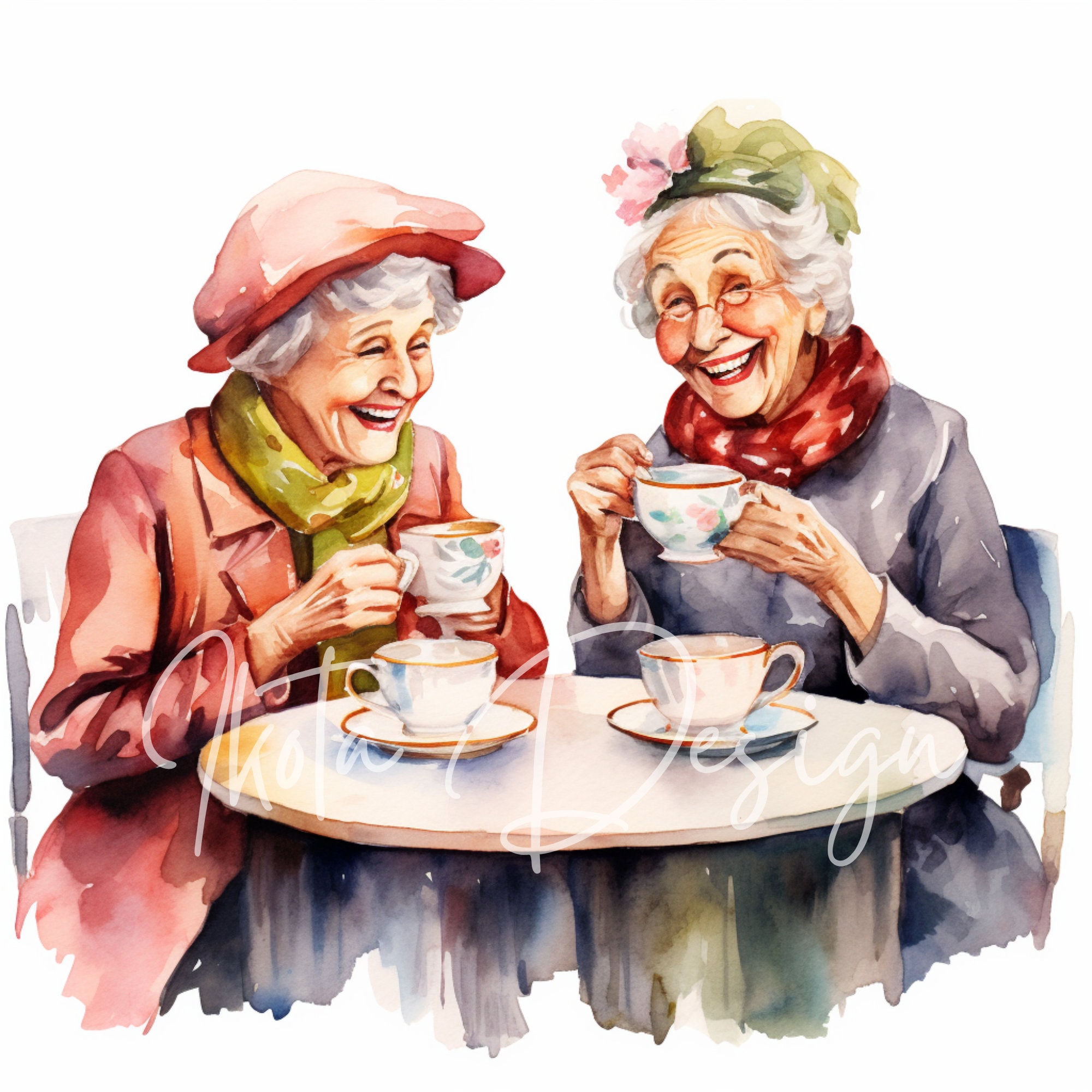 Old Ladies Tea Party Clipart Set With Watercolor Senior Friends ...