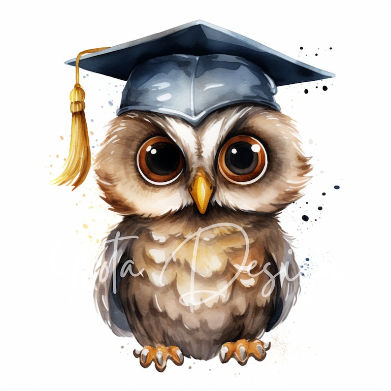 Graduation Owl Clipart Set, Cute Watercolor Graduate Owls With Caps ...