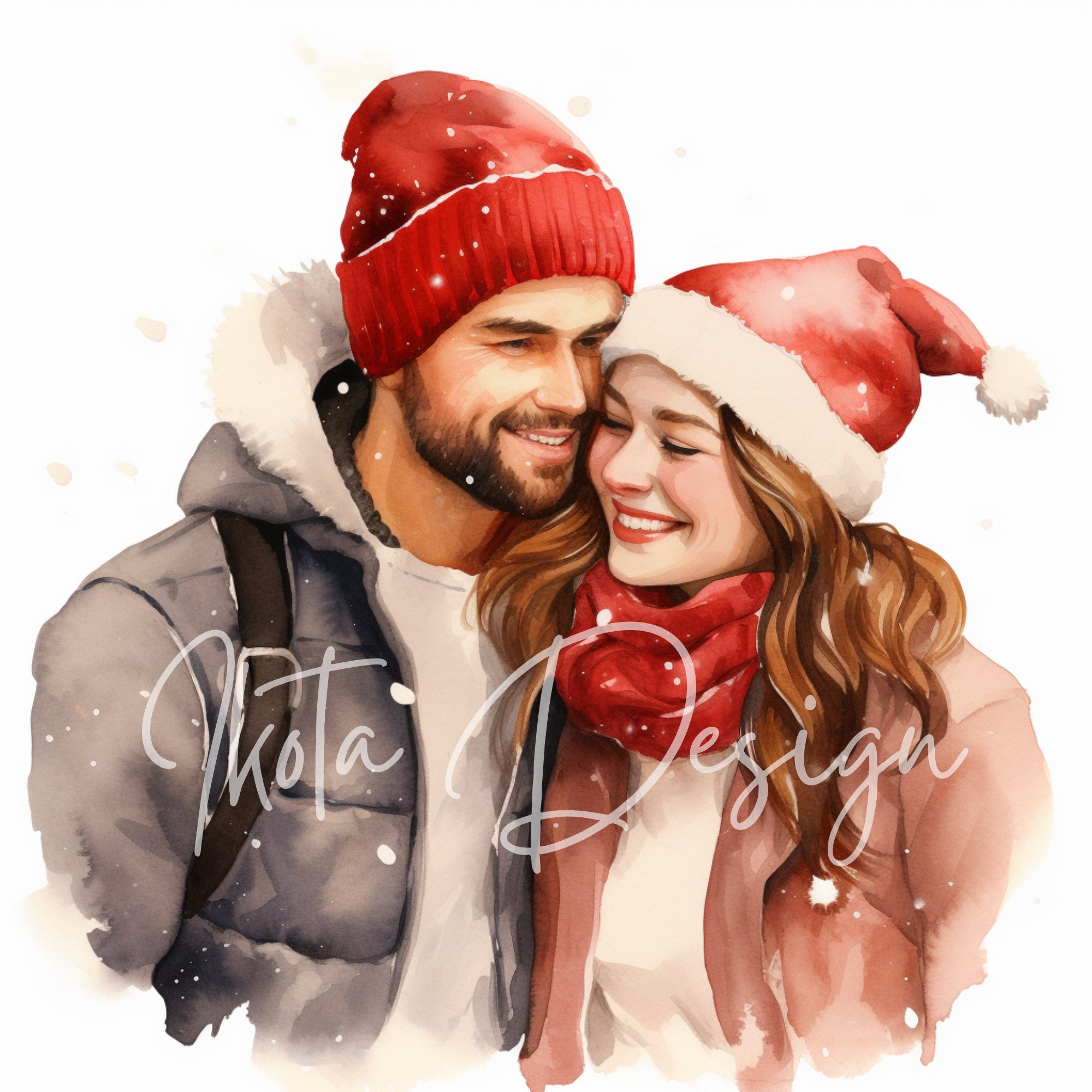 Christmas Couple Clipart, Romantic Winter Love Illustrations, Cozy ...
