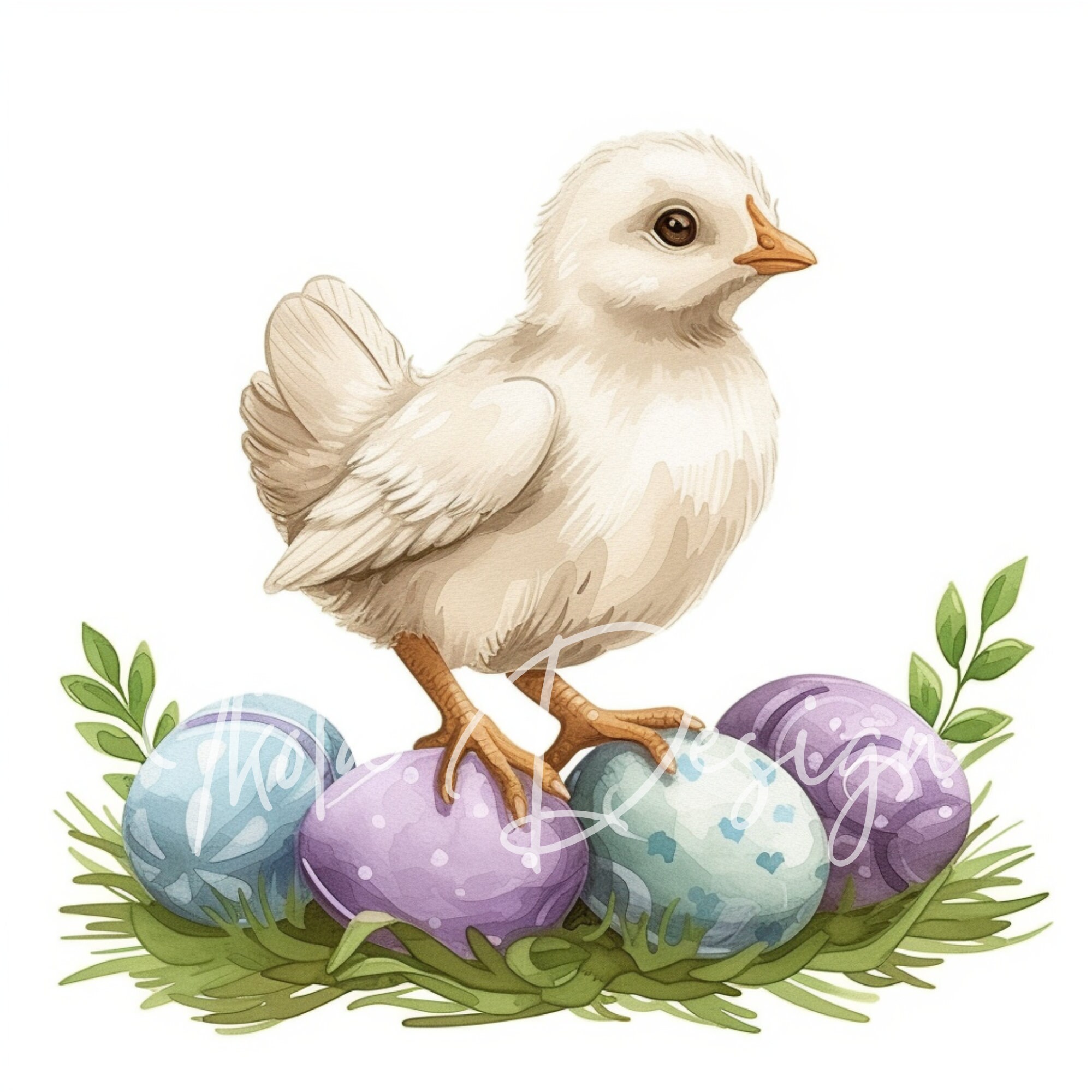 Easter Chicken Watercolor Clipart Set, Cute Spring Chicks Hens Eggs ...