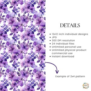Purple Floral Digital Paper, Seamless Repeat Pattern, Background ...