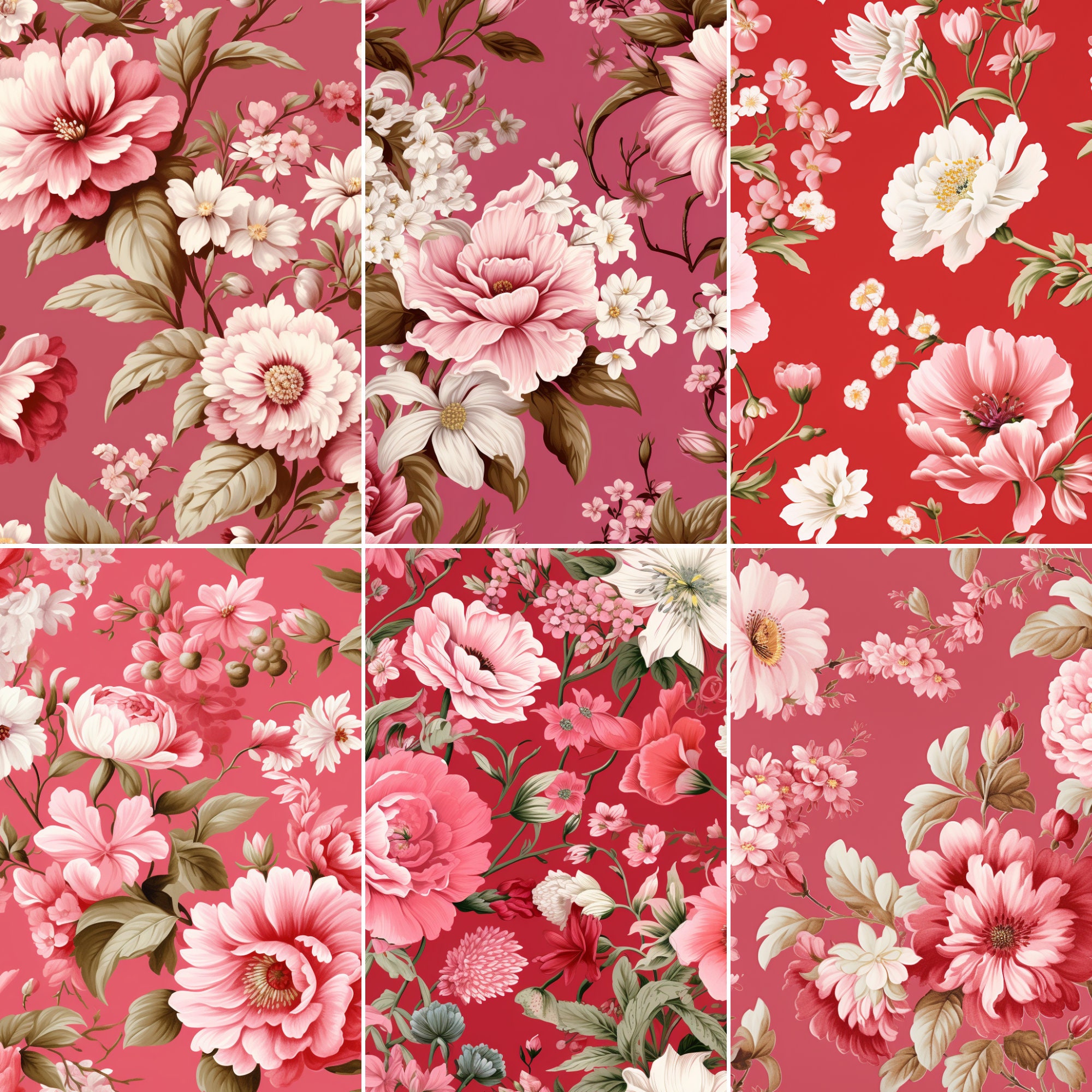 Pink Floral Digital Papers, Seamless Repeat Pattern, Tumbler Wrap ...