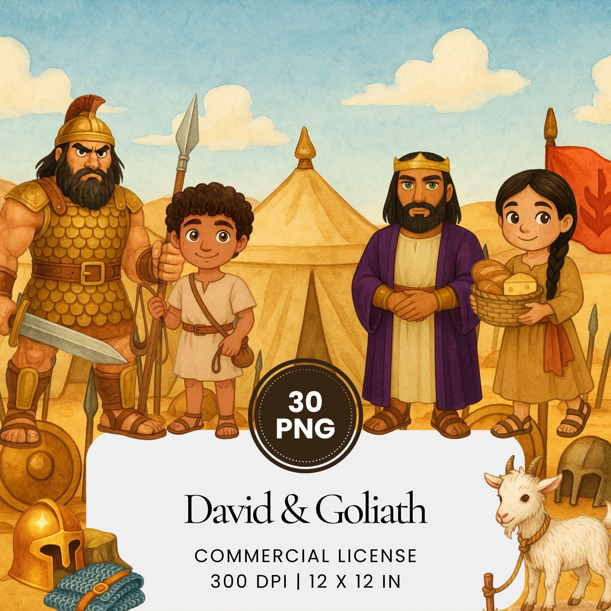 David and Goliath Bible Story Clipart, Kids Church PNG Bundle, Sunday ...