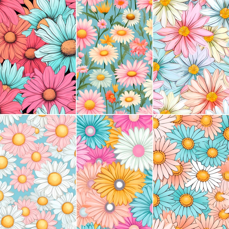Pastel Daisies Digital Papers, Pastel Daisies Seamless Repeat Pattern ...