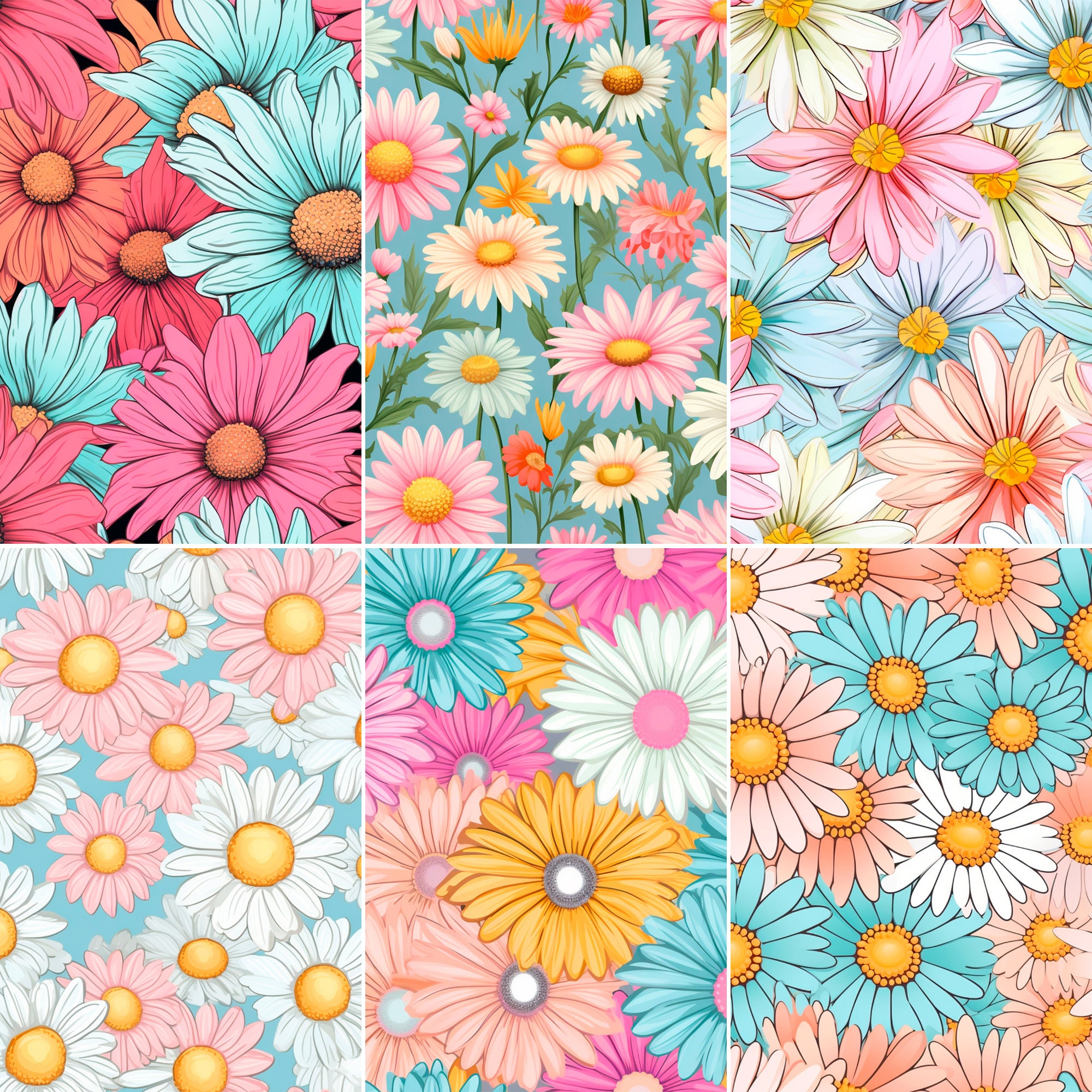Pastel Daisies Digital Papers, Pastel Daisies Seamless Repeat Pattern ...