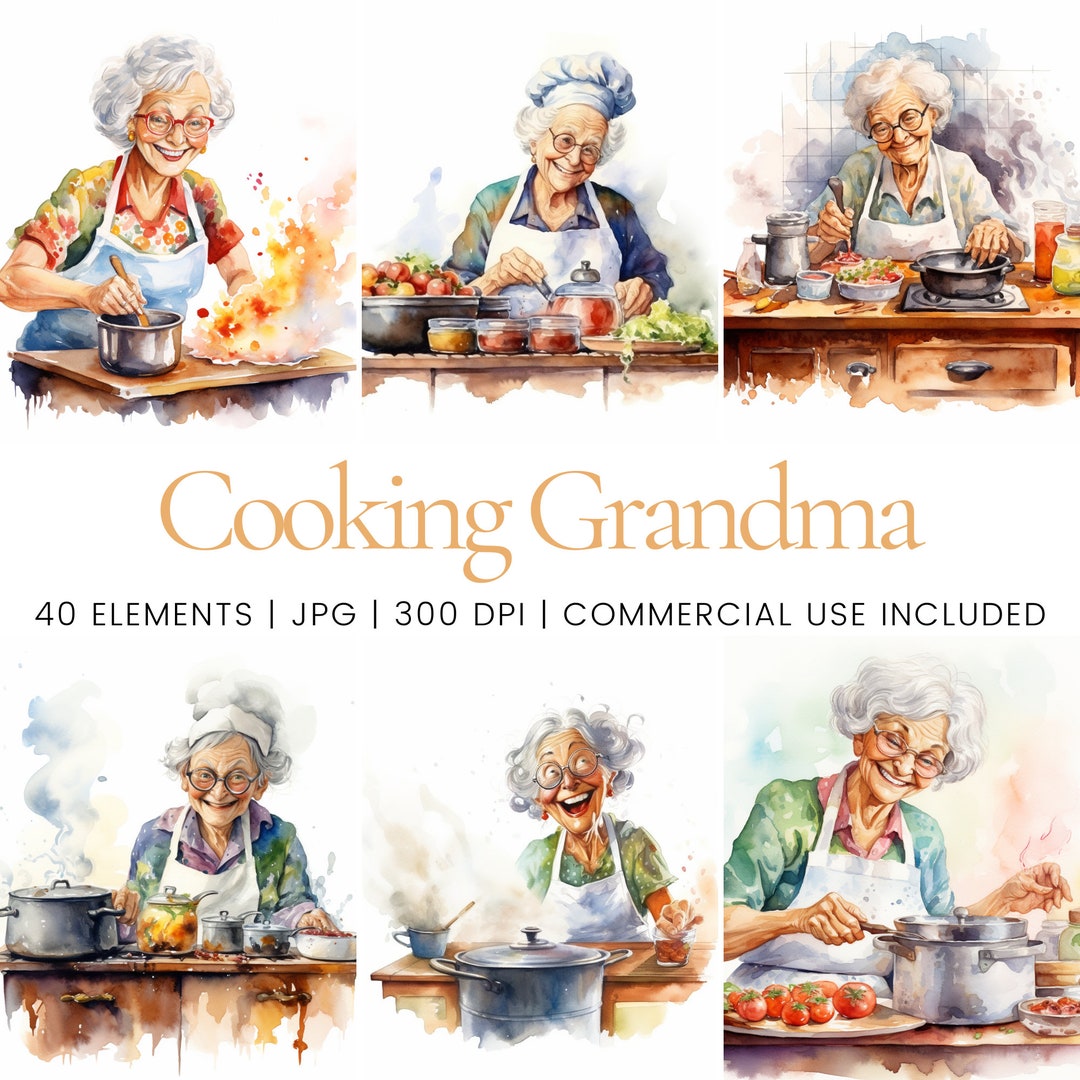 Grandma Cooking Clipart 40 High Quality JPG Digital Planner, Junk ...