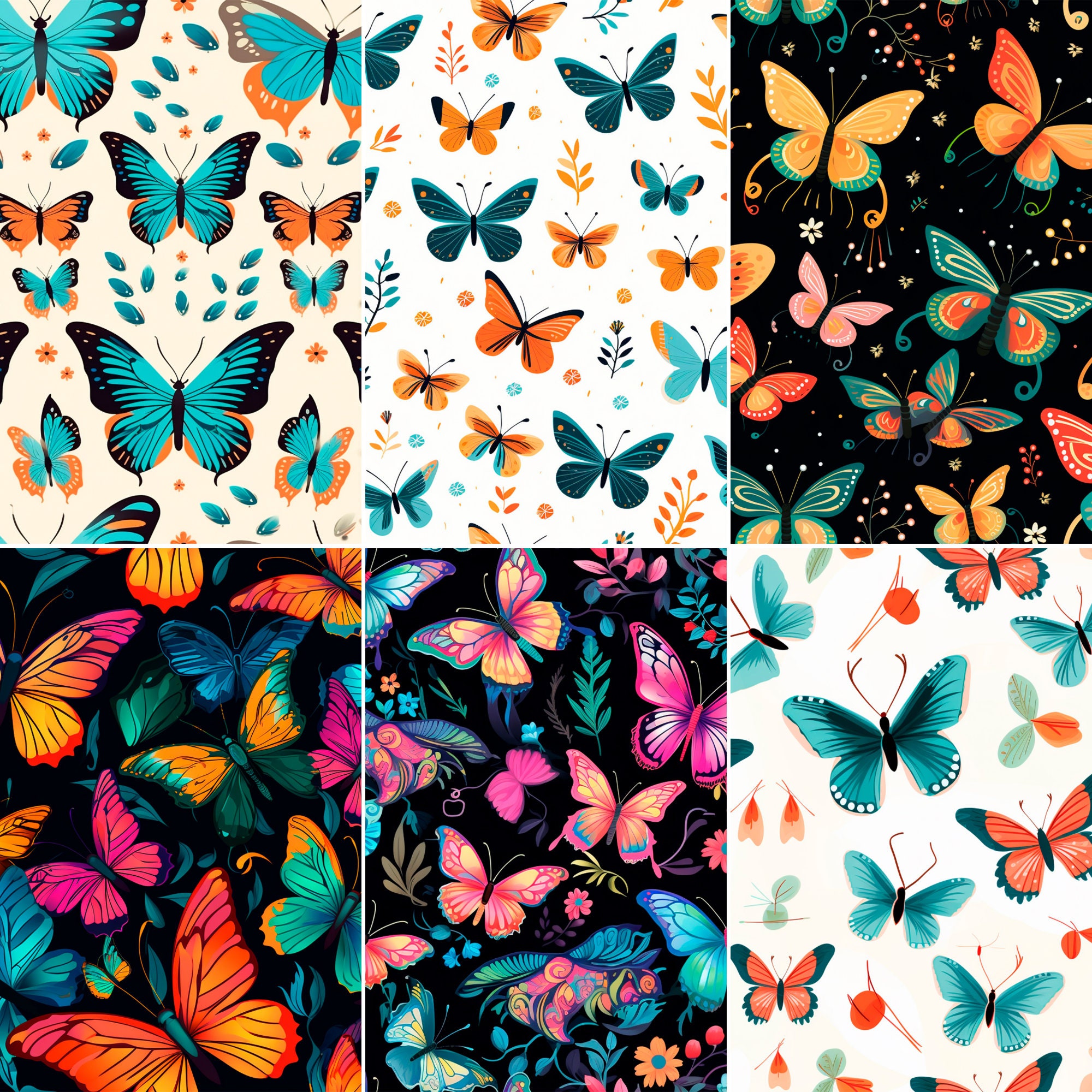 Butterfly Digital Papers, Whimsical Butterflies Seamless Repeat Pattern ...