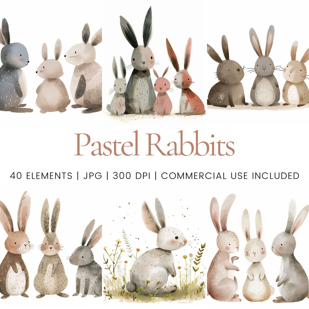 Pastel Rabbits Clipart 40 High Quality JPG Digital Planner, Junk ...