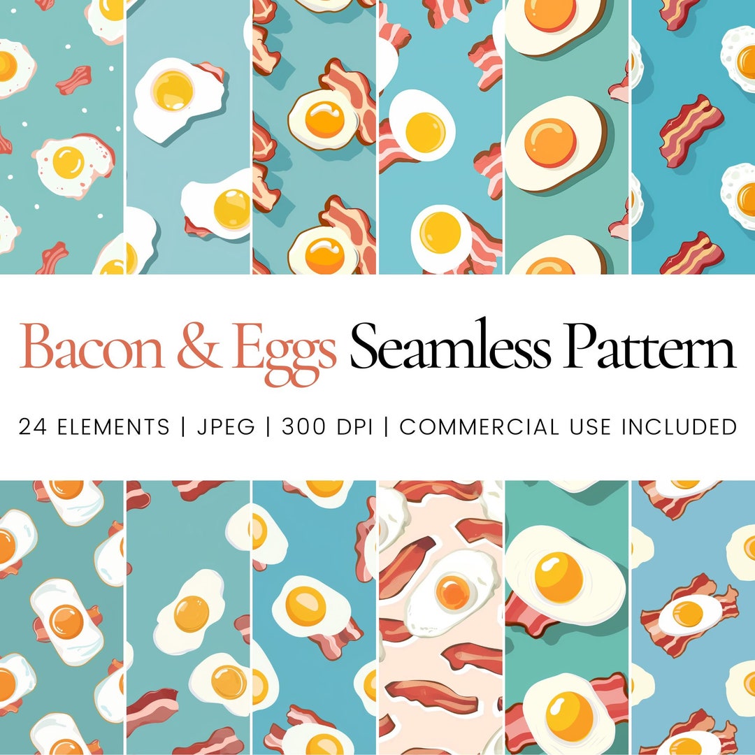 Bacon & Eggs Digital Papers, Seamless Repeat Pattern, Background ...