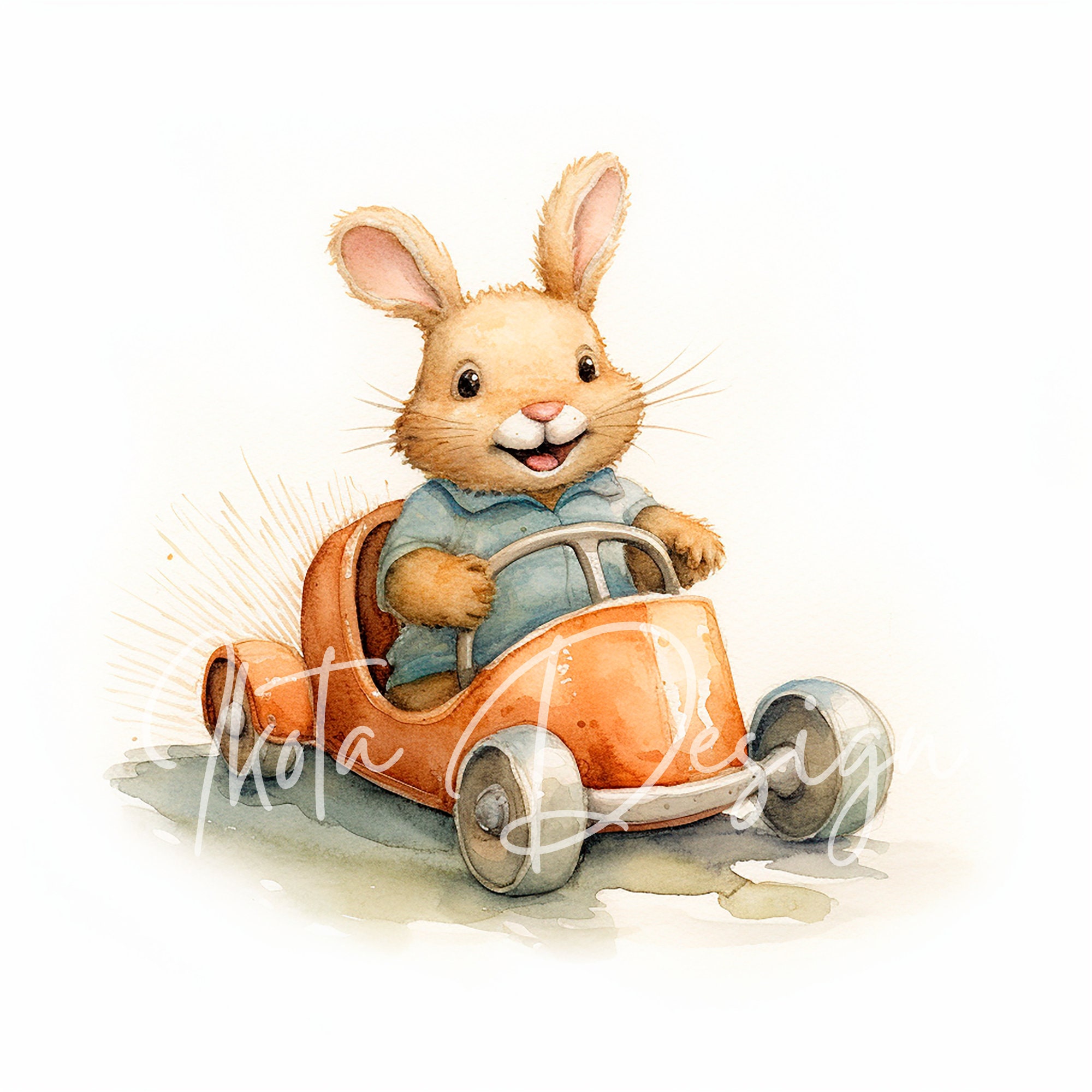 Rabbit in a Red Car Clipart - 40 High Quality JPG - Digital Planner ...