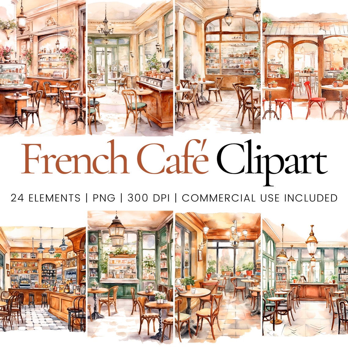 French Cafe Clipart 24 High Quality Pngs Digital Planner - Etsy