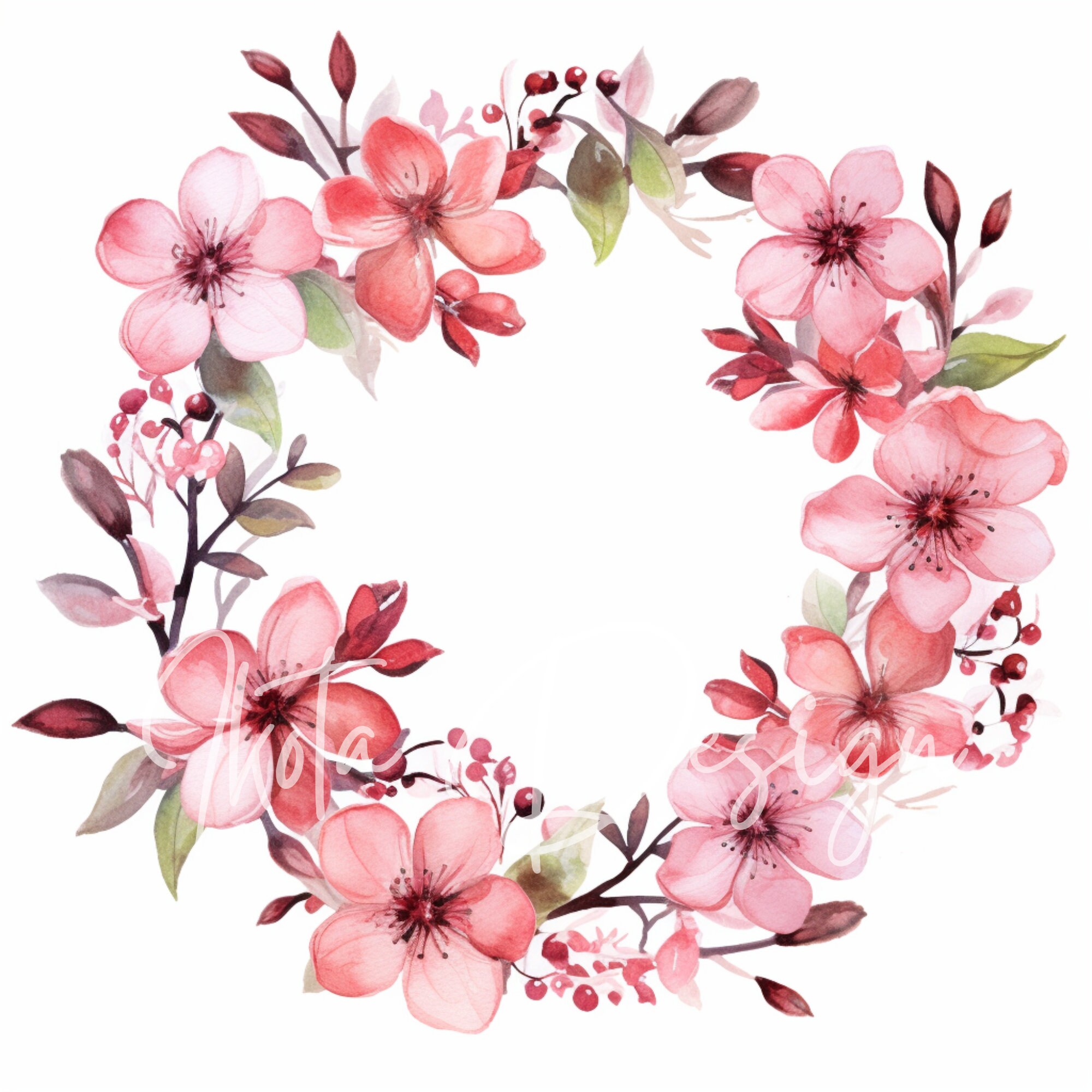 Watercolor Pink Flower Wreath Clipart Bundle, Floral Circle Frames JPG ...