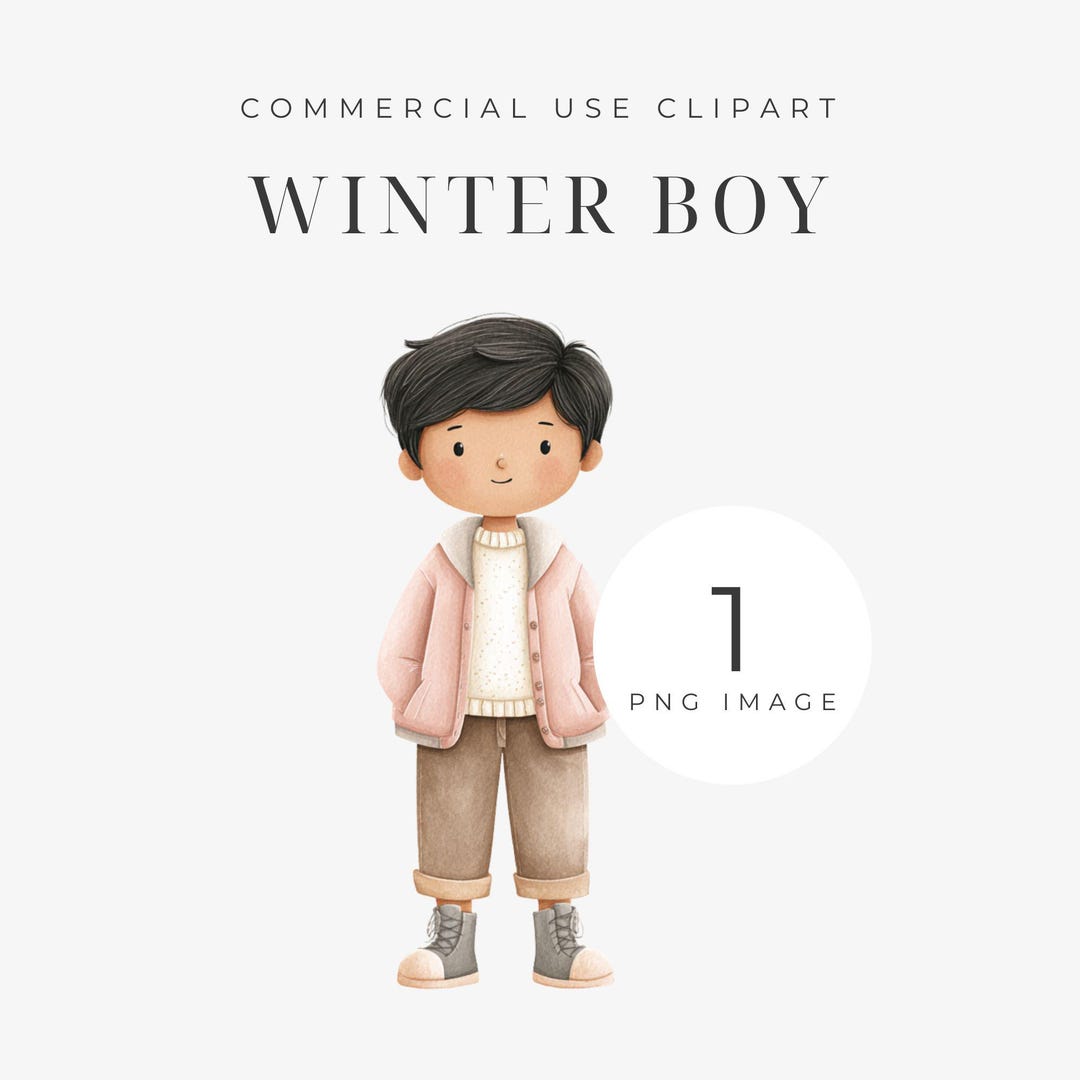 Watercolor Winter Boy Clipart in Blush Jacket for Modern Crafting, Cozy ...