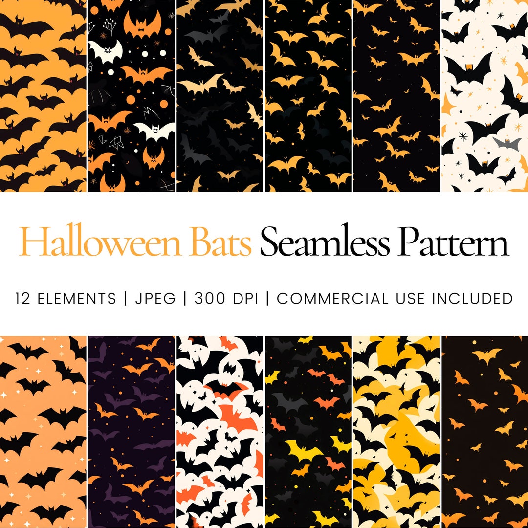 Halloween Bats Digital Papers, Halloween Bats Seamless Repeat Pattern ...