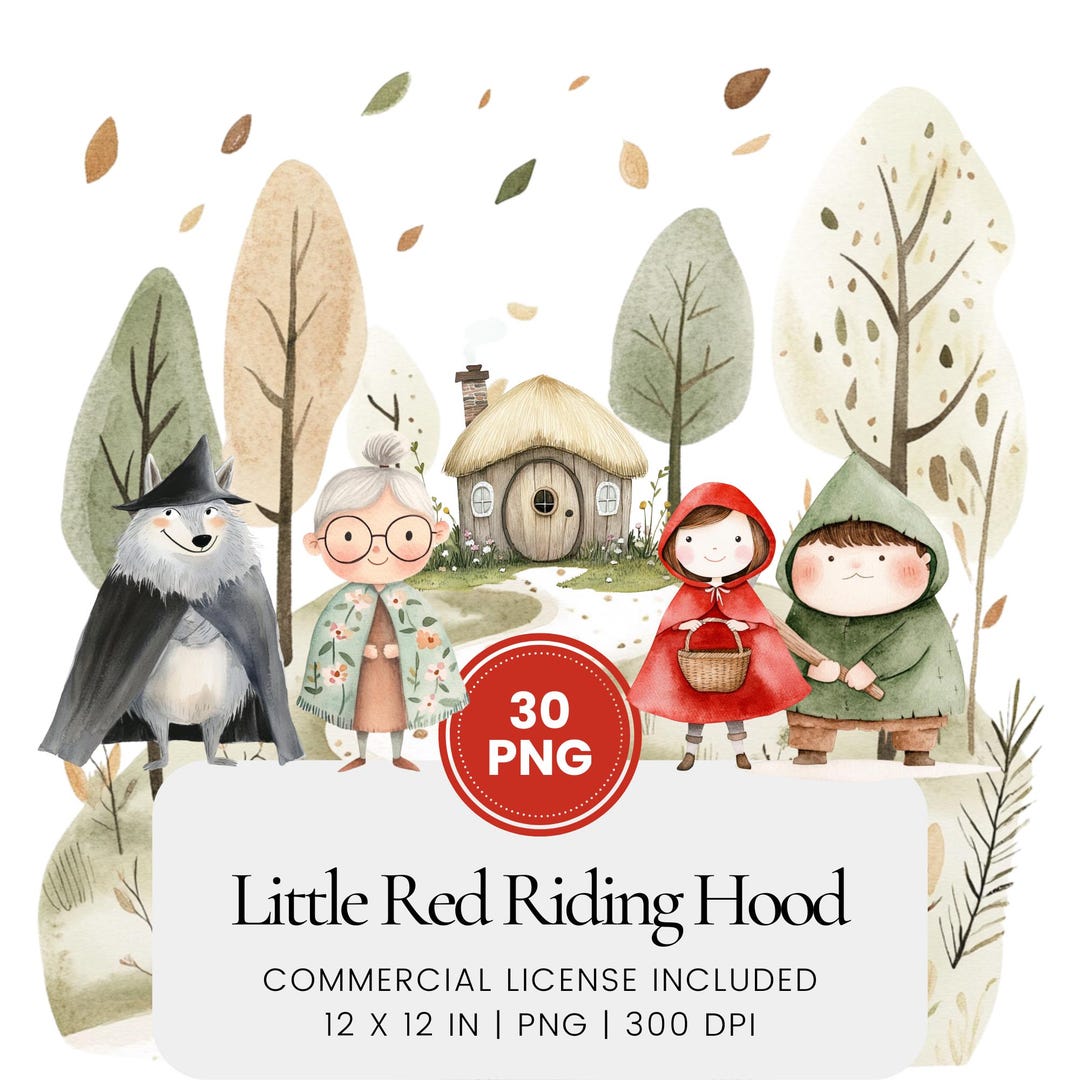 Little Red Riding Hood Clipart - 30 PNG - Digital Planner, Junk ...